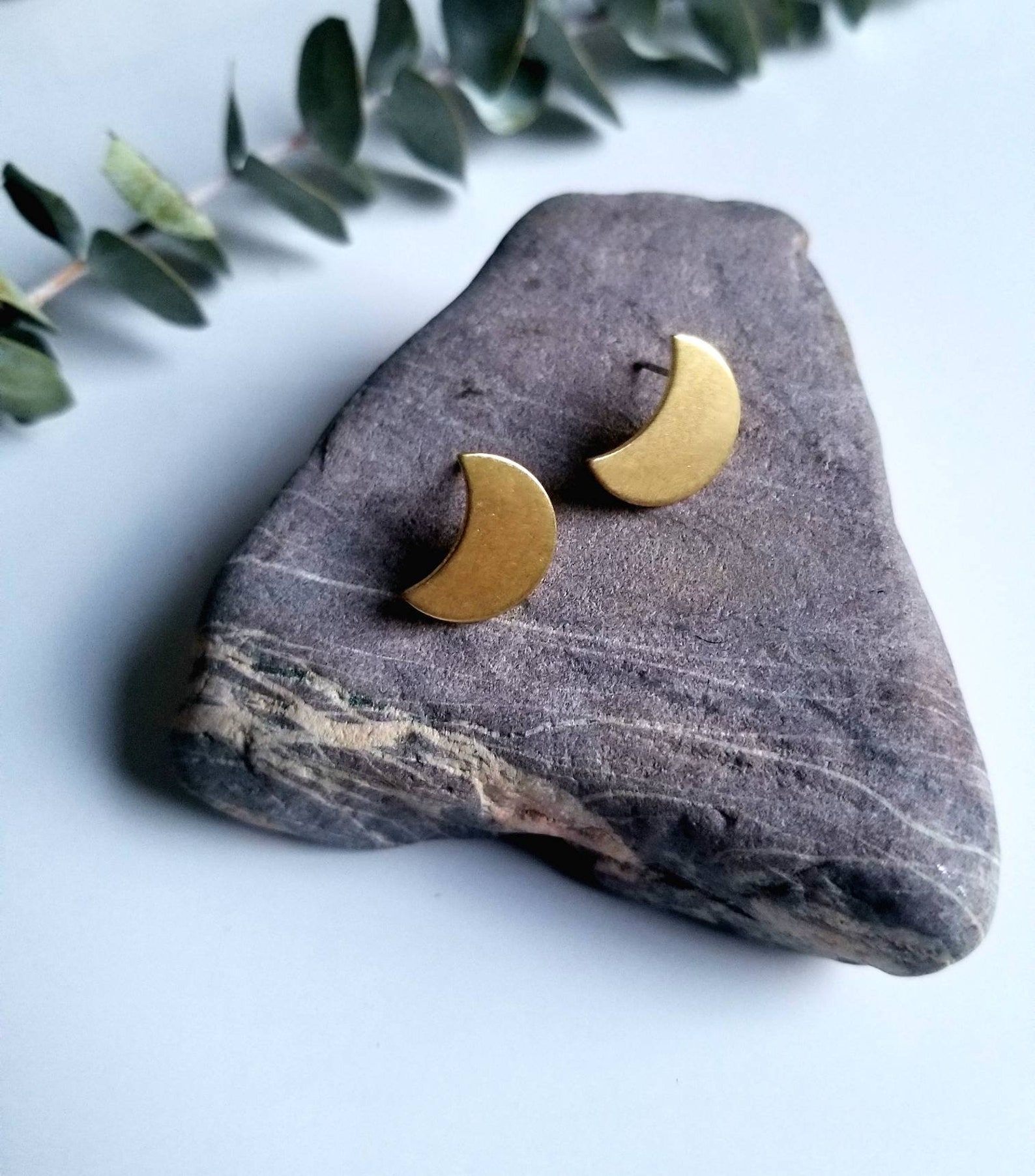 Crescent Moon Studs// Brass Moon Studs// Moon Earrings - Etsy