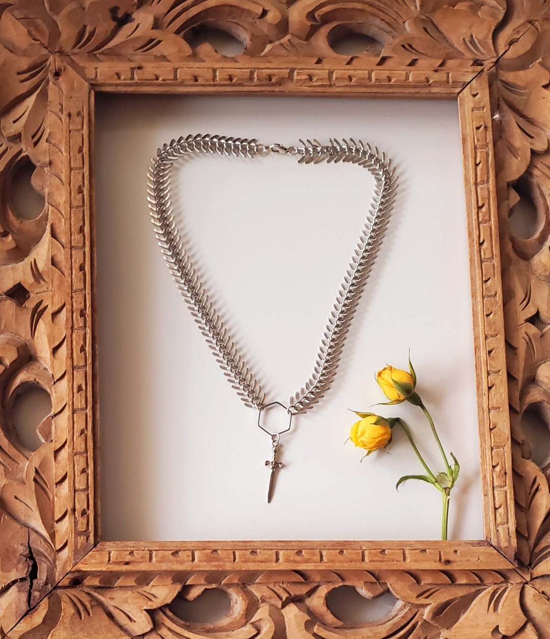 CLEARANCE 90s Inspired Upcycled Chain Necklace/silver Fishbone Necklace ...