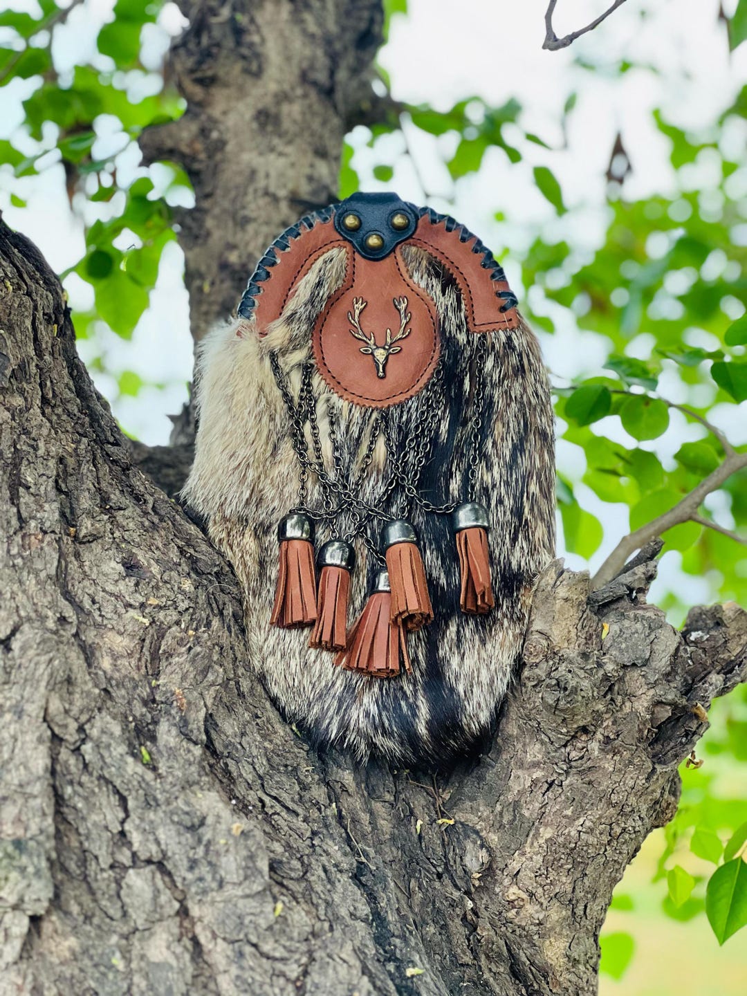 Scottish Highland Fox Fur Full Dress Sporran Handmade Five Tassels ...