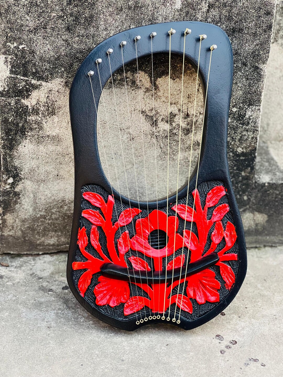 Black and Red New Flower Lyre Harp Handmade Unique Folk Instrument ...
