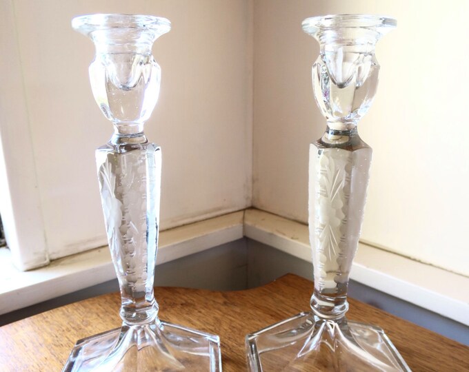 Antique Glass Candlesticks Wheel Cut Decorations Federal Style - Etsy