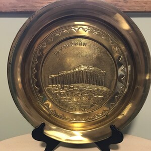 Round Brass Tray Greek Parthenon Repousse Decorative Border Polished ...