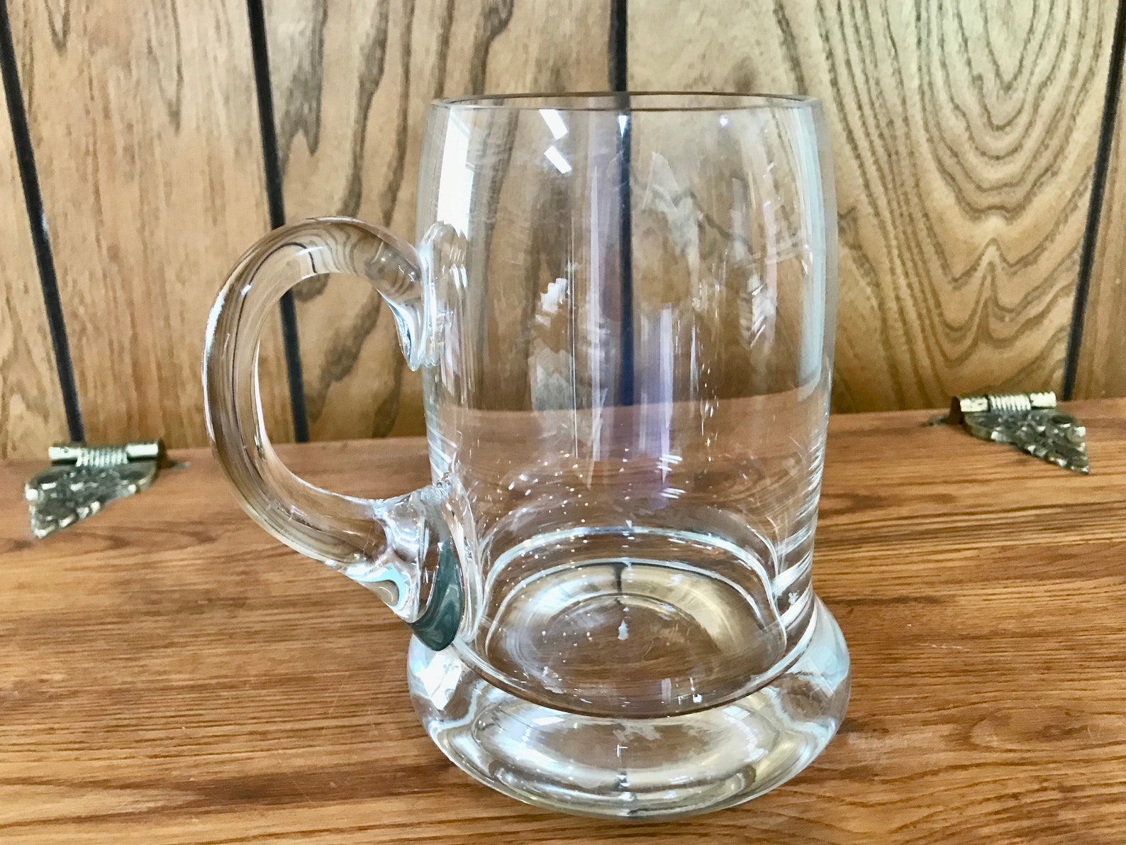Crystal Beer Stein Applied Handle Heavy Ring Bottom Cut Polished Rim ...