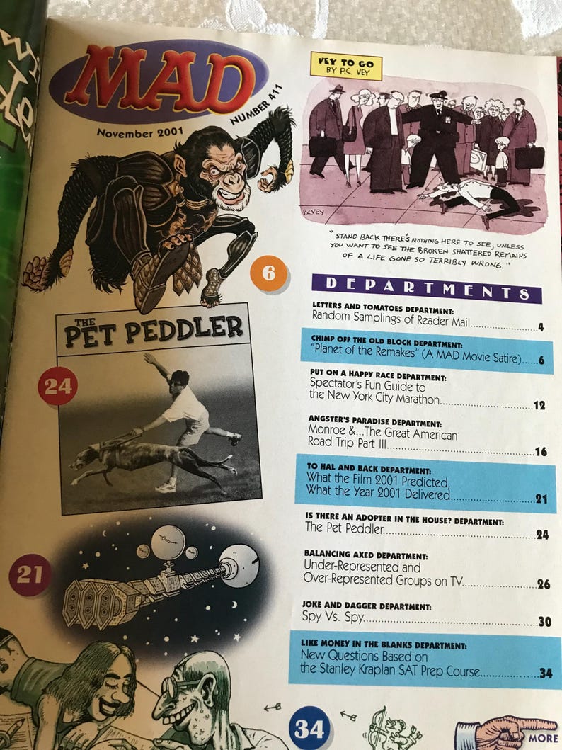 MAD Magazine Vintage November 2001 Topical Satire Planet Apes, Comics ...