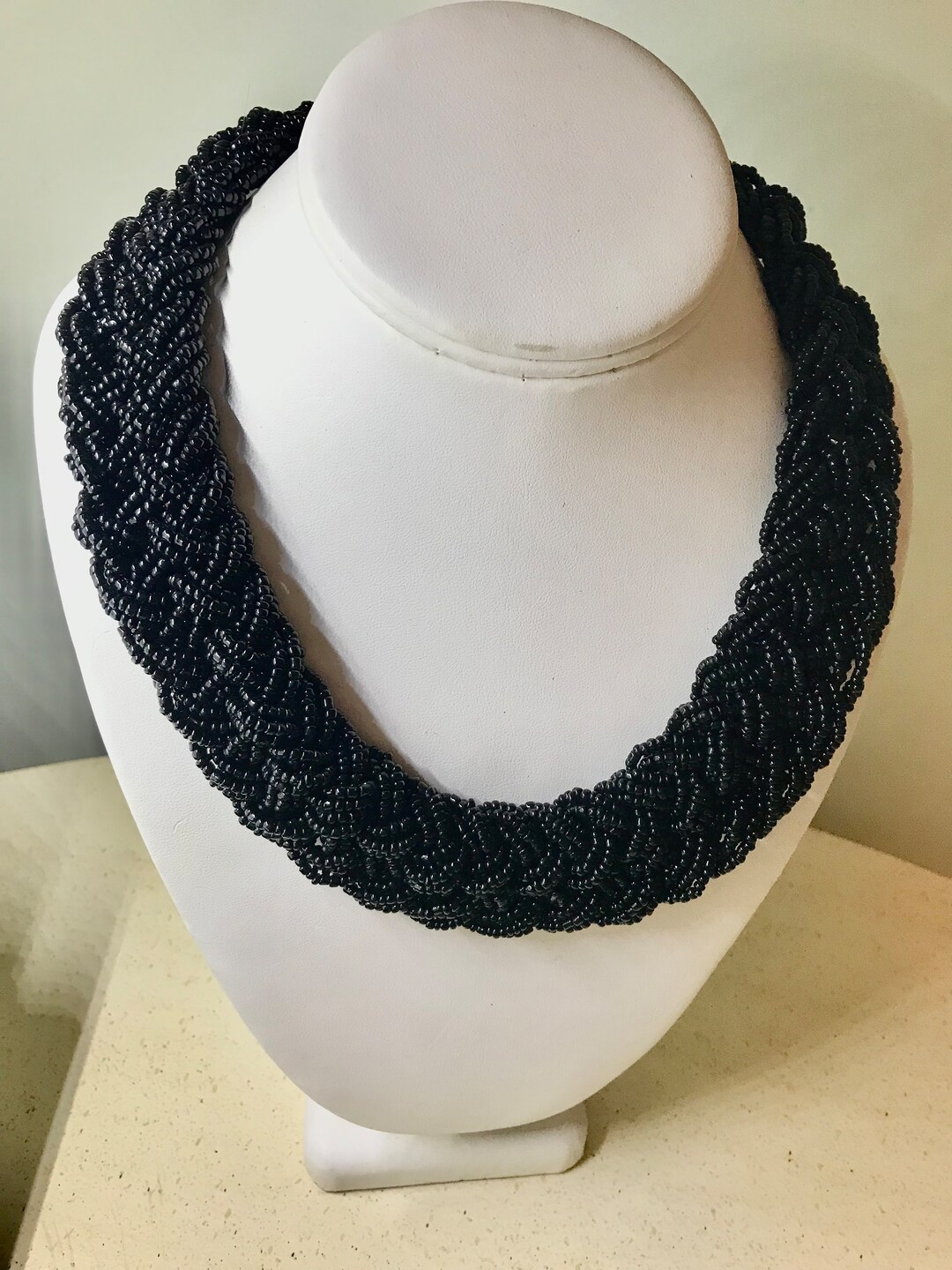 Black Braid Choker 12 Strand Double Braid Glass Seed Beads 20-21 Inch ...