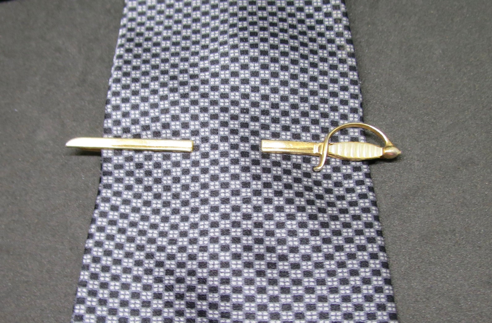 Swank Sword Tie Bar Slide on Clip Gold Sword Tie Clasp W/ | Etsy