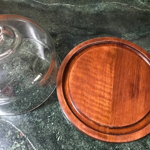 Glass Dome Cheese Plate Solid Wood Base Mid Century Vintage 1970s Snack ...