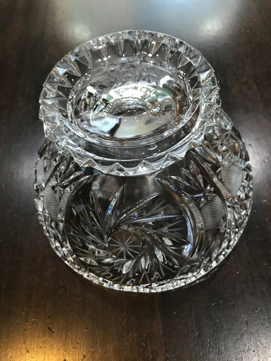 Brilliant Glass Round Bowl/vase Cut Crystal Glass Star Pattern - Etsy