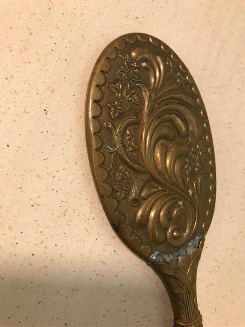 Art Nouveau Brass Hand Mirror French Repousse Back and Handle Vintage ...