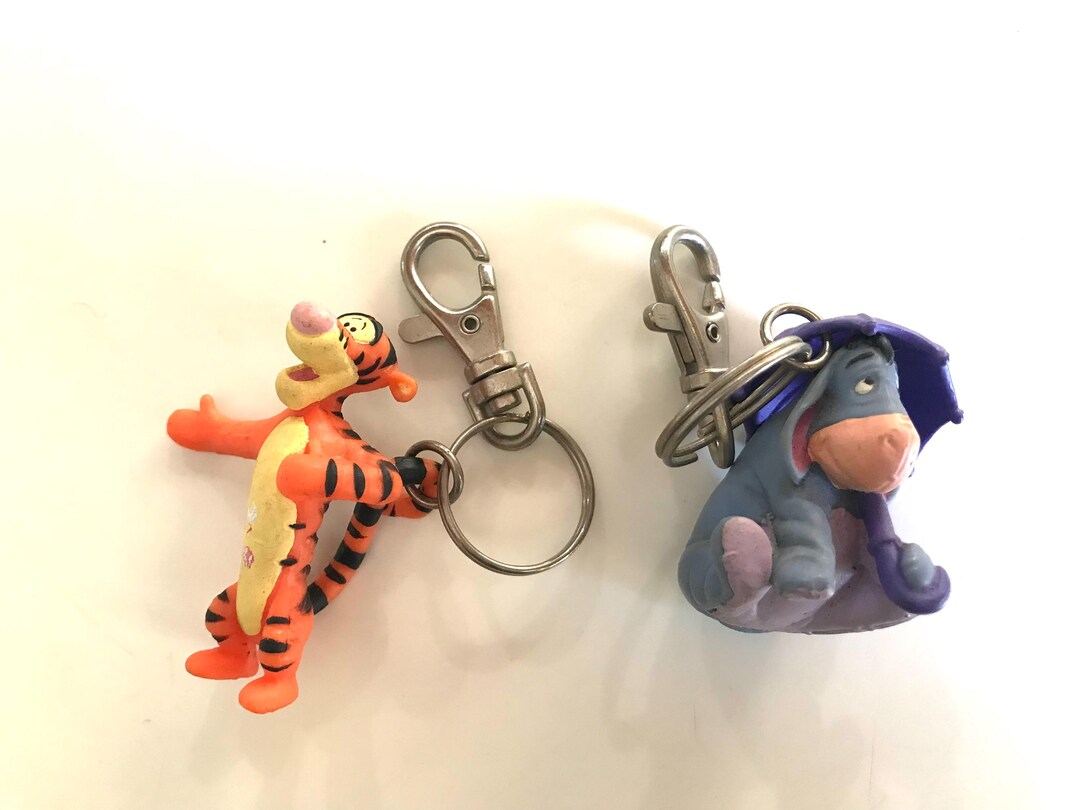 2 Disney Winnie the Pooh Key Ring Fobs Eeyore + Tigger Figures Silver ...