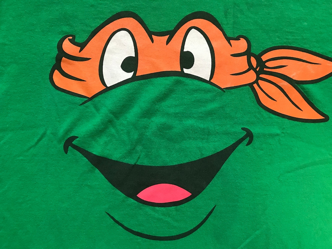 TMNT Michelangelo Face Tee Shirt Green Cotton Orange Mask Graphic ...