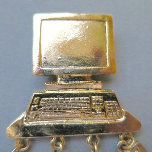 Computer Monitor W/ Keyboard Brooch 4 Gold Charms Calculator Rotary ...