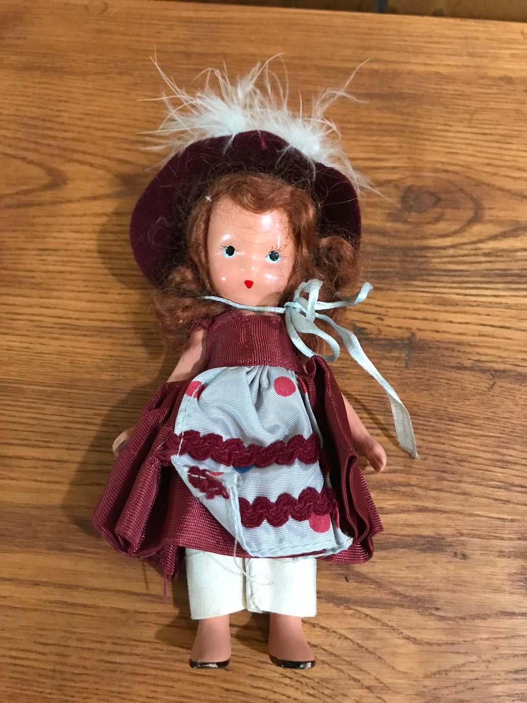 Nancy Ann Storybook Doll Redhead Feather Hat Apron, Trimmed Dresses ...