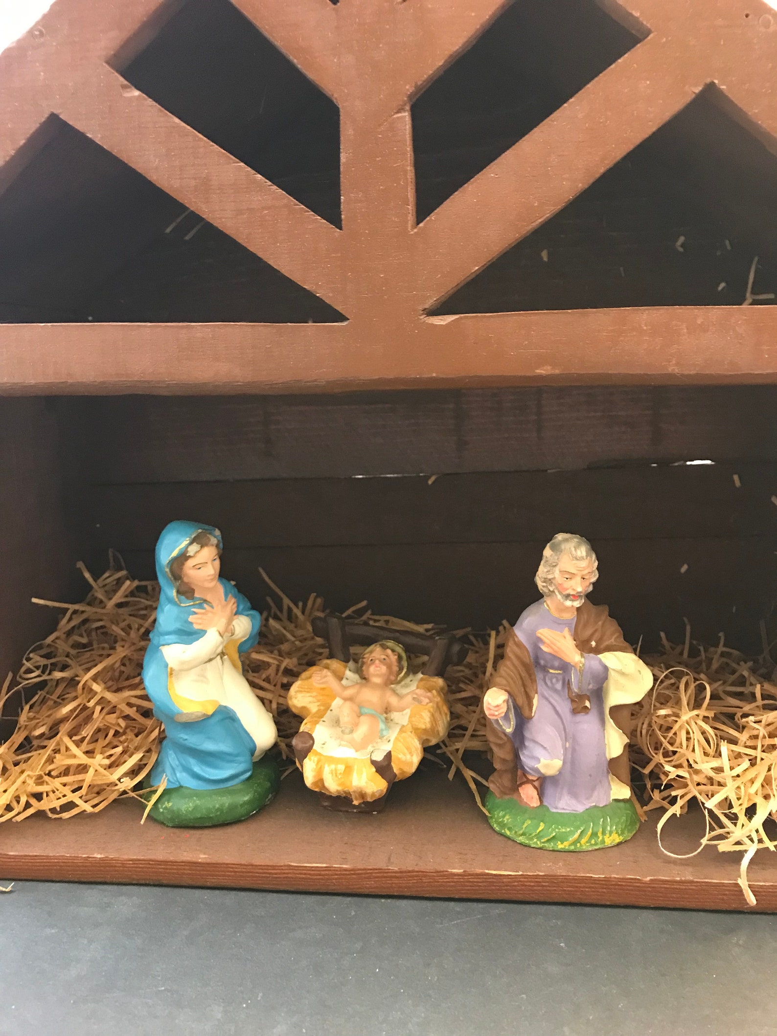 Primitive Wood Creche Nativity Set Mary Joseph Baby Jesus | Etsy