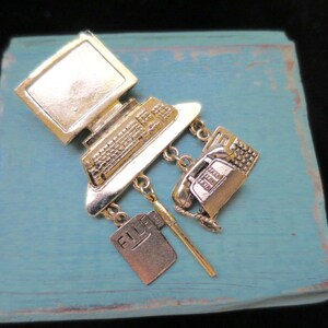 Computer Monitor W/ Keyboard Brooch 4 Gold Charms Calculator Rotary ...