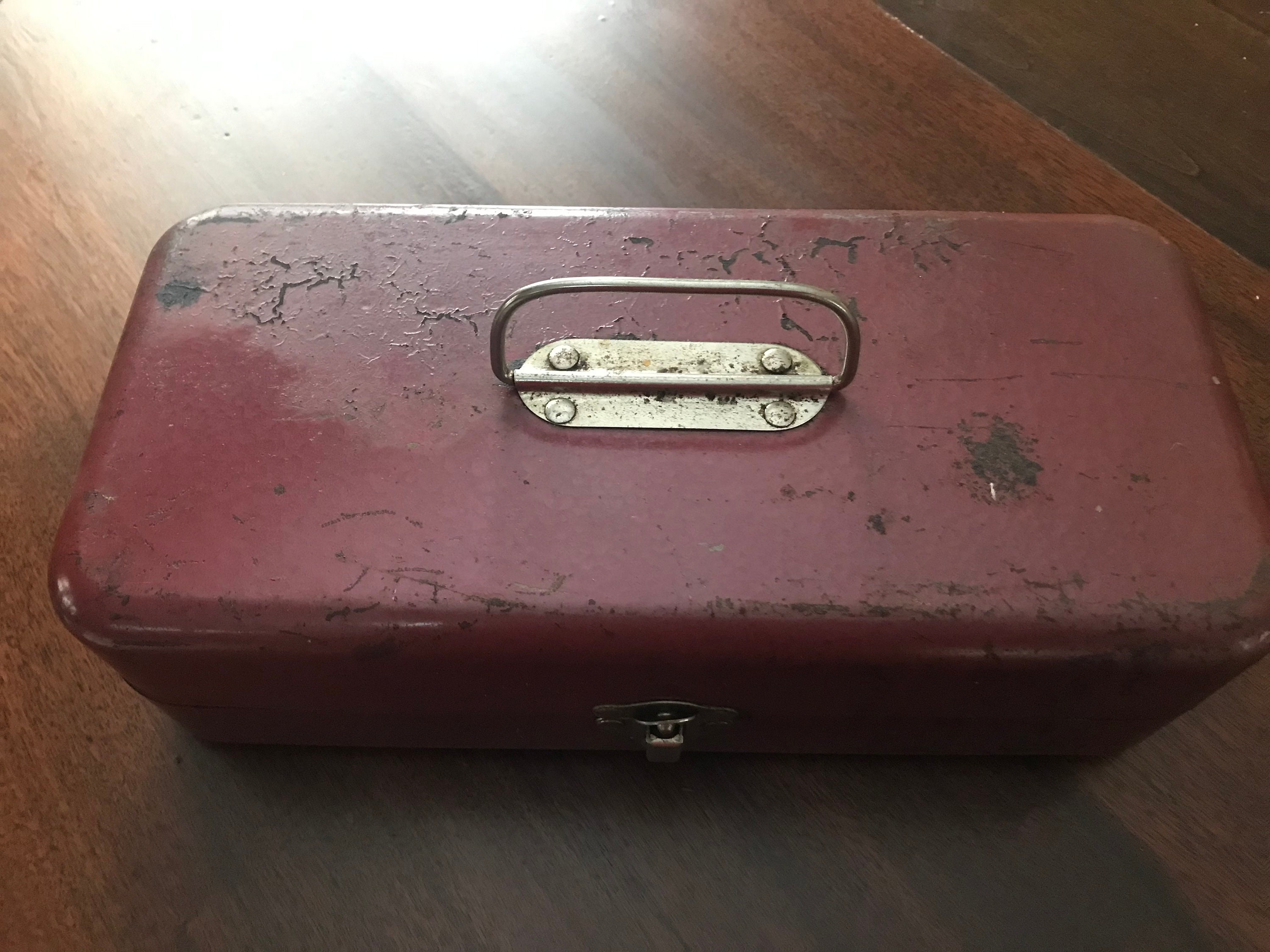 Red Metal Box W/ Lock Drill Box Primitive Industrial Enameled - Etsy