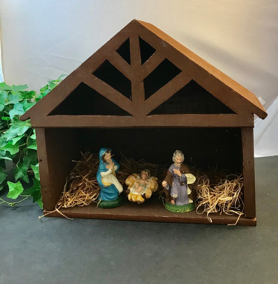 Primitive Wood Creche Nativity Set Mary Joseph Baby Jesus | Etsy