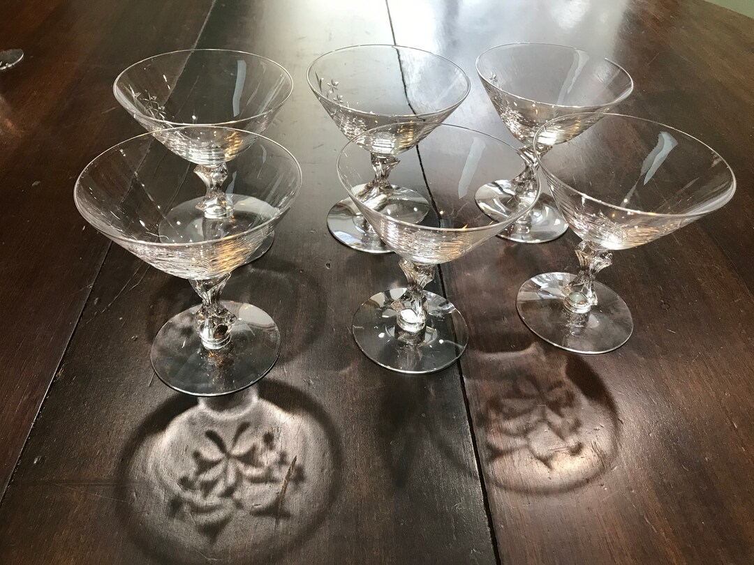6 Stemmed Champagne Glasses Fine Cut Crystal Stemware MCM Entwined ...
