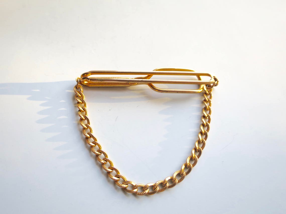 Swank Tie Clip Gold Finish Hanging Chain Vintage Art Deco Tie | Etsy