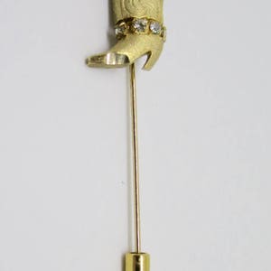 Cowboy Boot Stick Pin Brooch Gold Diamond Engraved Details Rhinestone ...