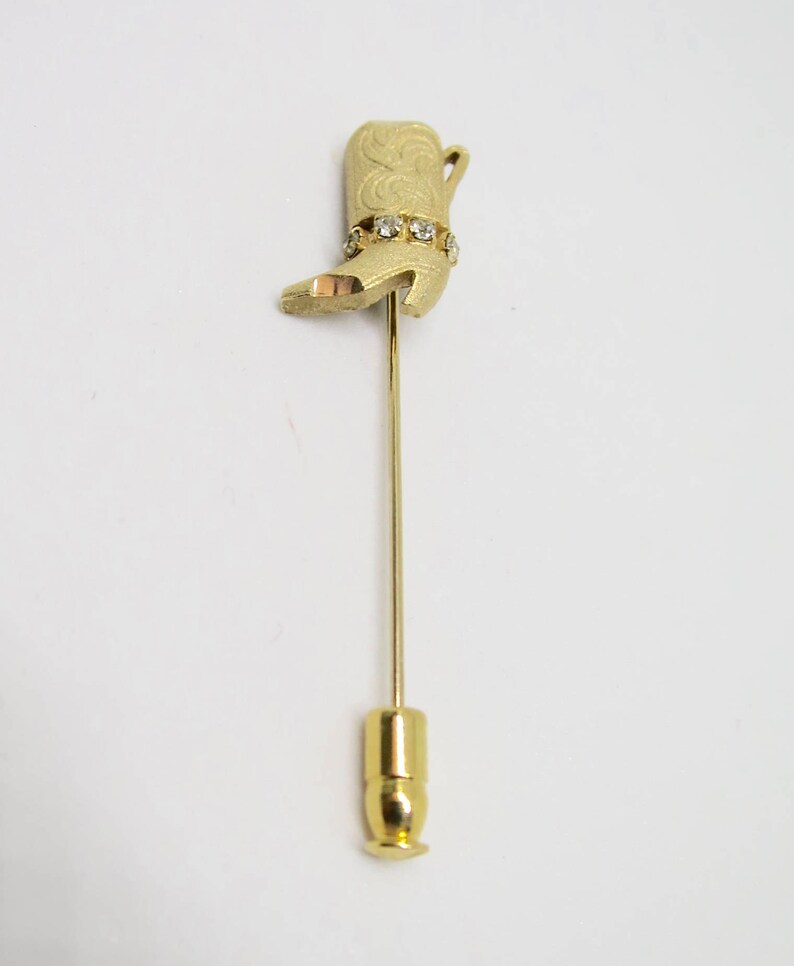 Cowboy Boot Stick Pin Brooch Gold Diamond Engraved Details Rhinestone ...