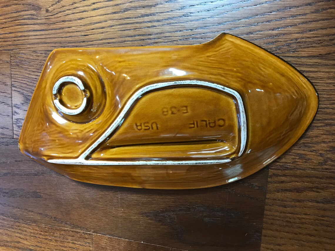 Calif. MCM Pottery Ashtray Caramel Yellow Green Drip Glaze - Etsy