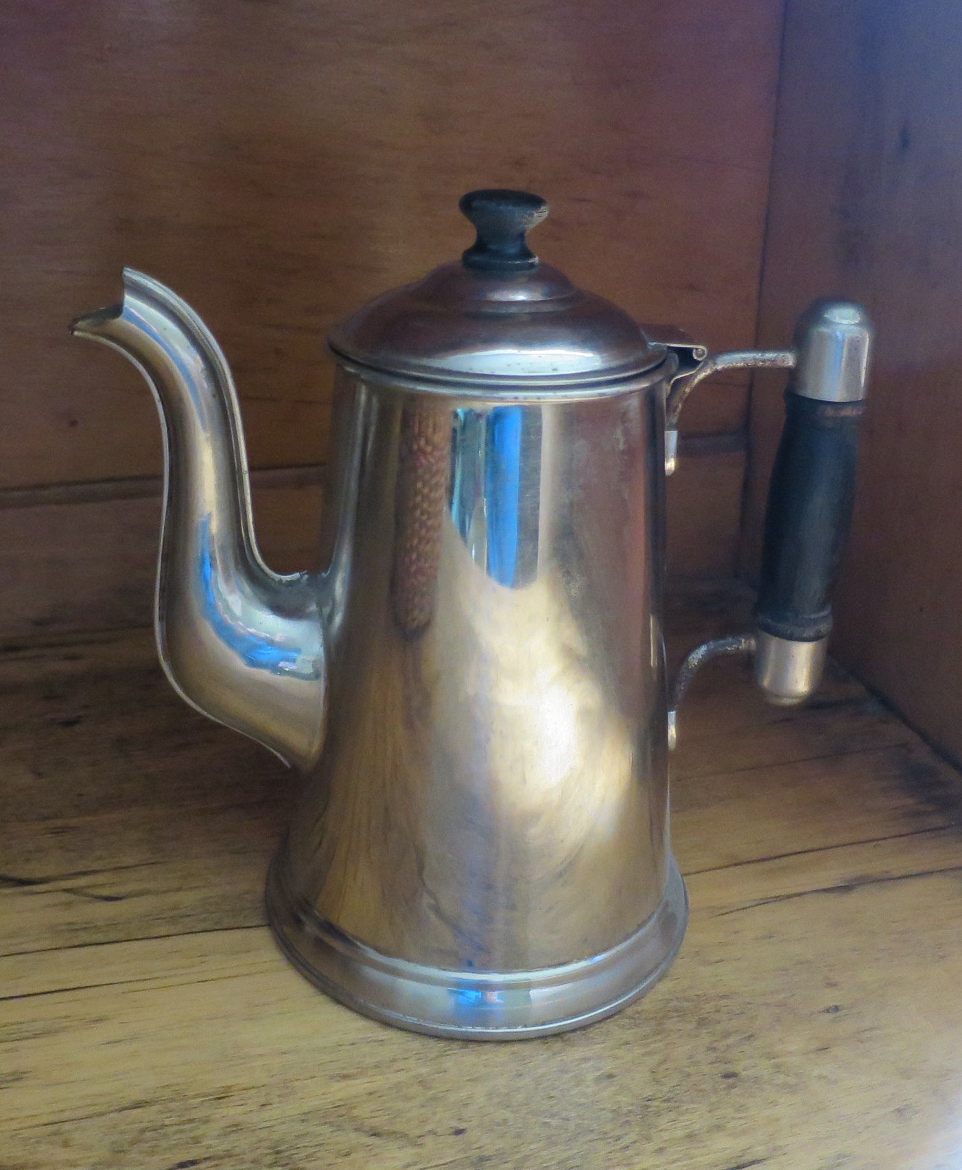 Chrome Tea Kettle Coffee Pot Rochester Wood Handle, Knob Antique Early ...