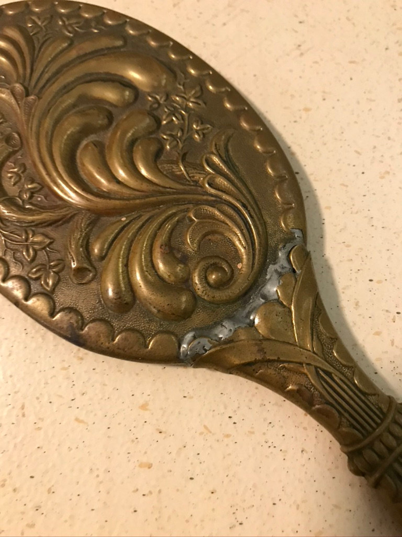 Art Nouveau Brass Hand Mirror French Repousse Back and Handle Vintage ...