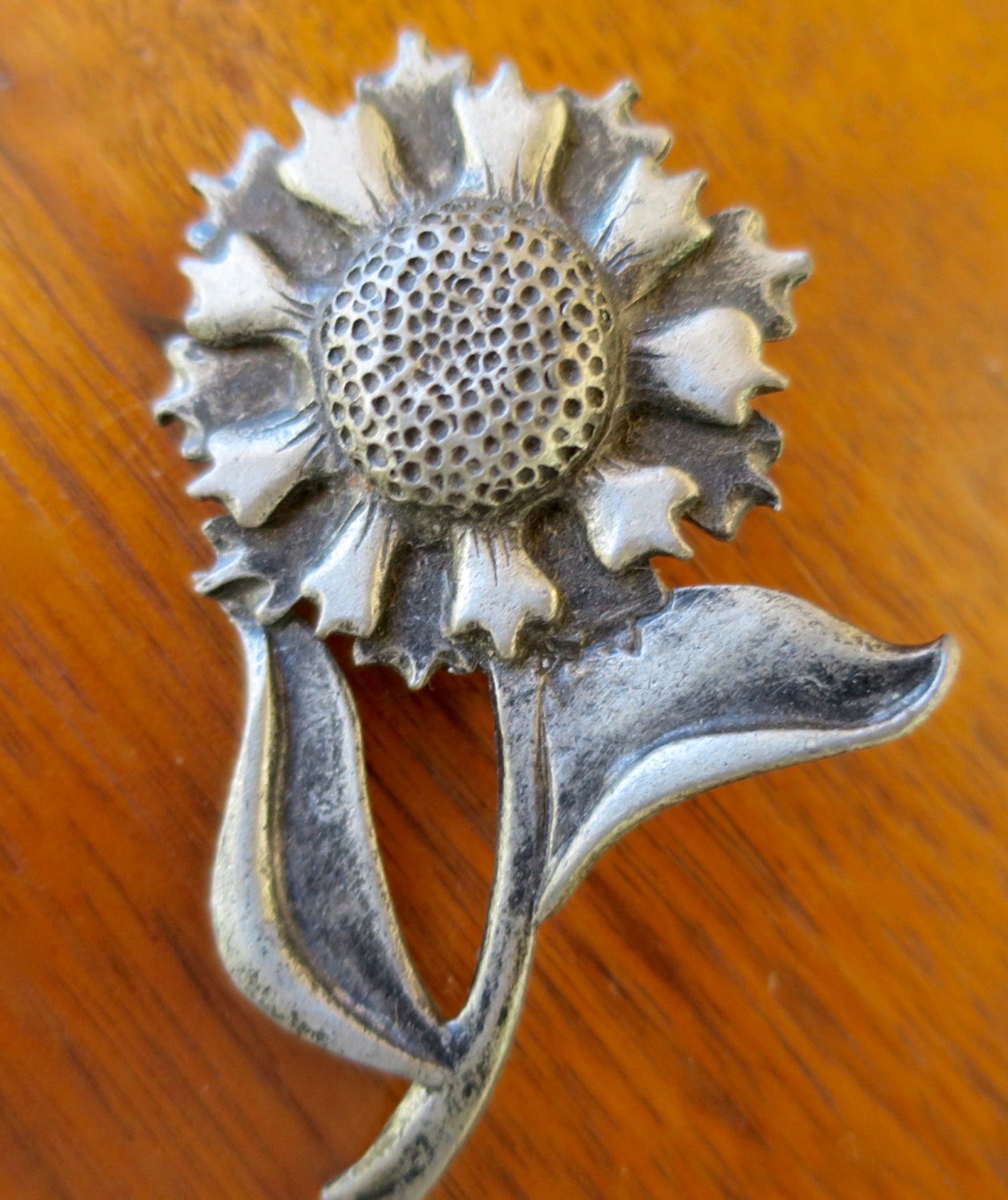 Metzke Pewter Sunflower Brooch Large Sun Flower Pin Hand Mold Made in ...