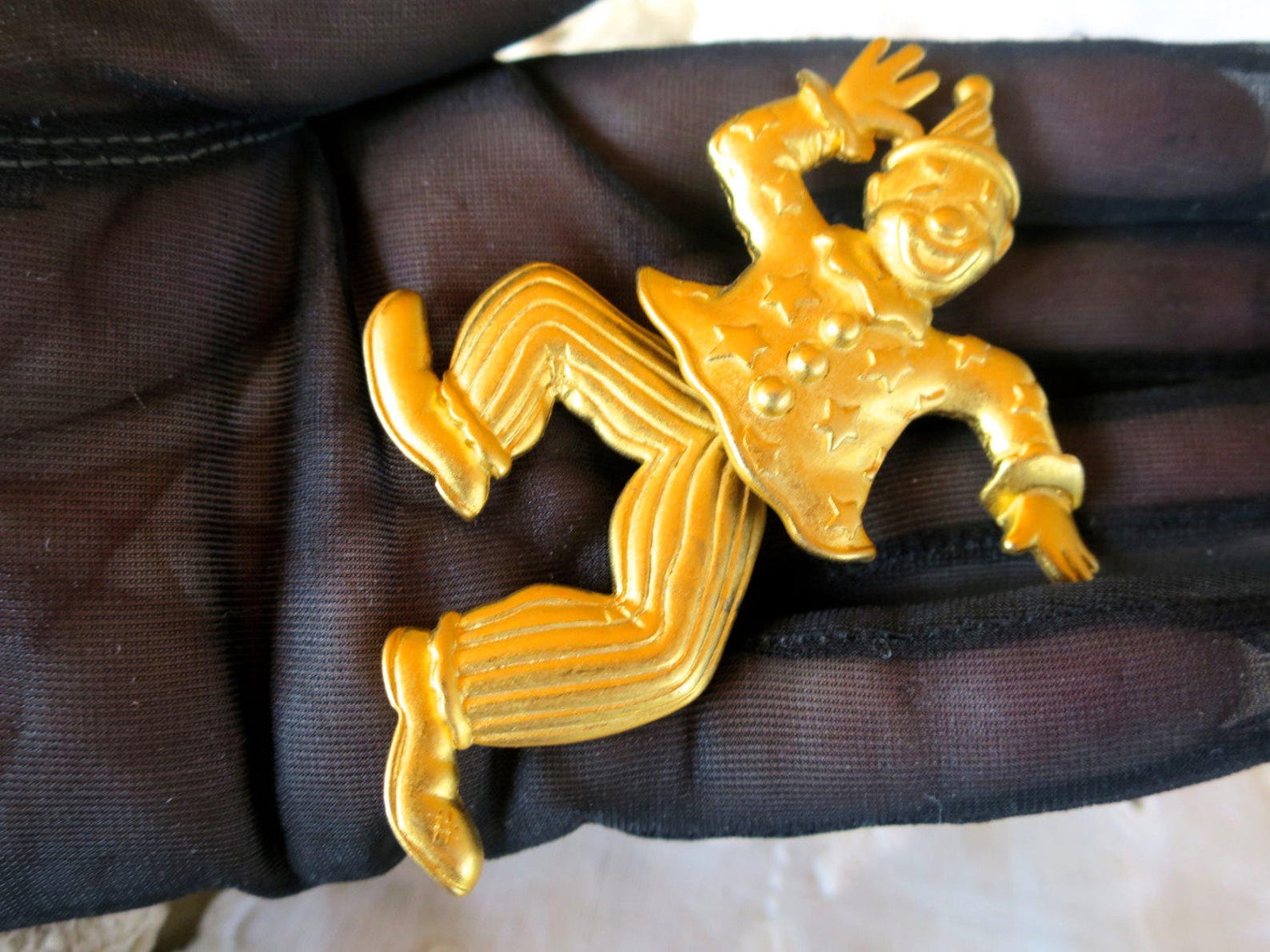 Circus Clown Brooch Matte Gold Finish Articulated Moving Swinging Legs ...