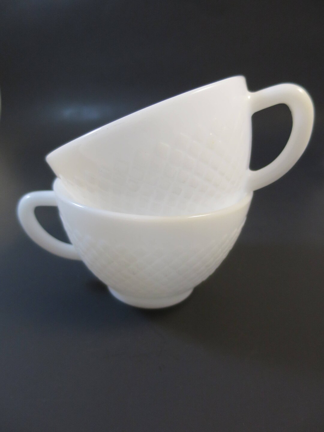 2 Milk Glass Cups Monax Diamond Pattern Federal Glass Co. 2 - Etsy