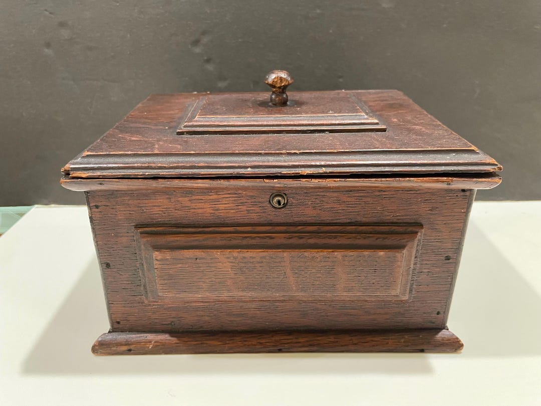 Antique Oak Dresser Box 1870s Collars/gloves Lidded Container Desk ...