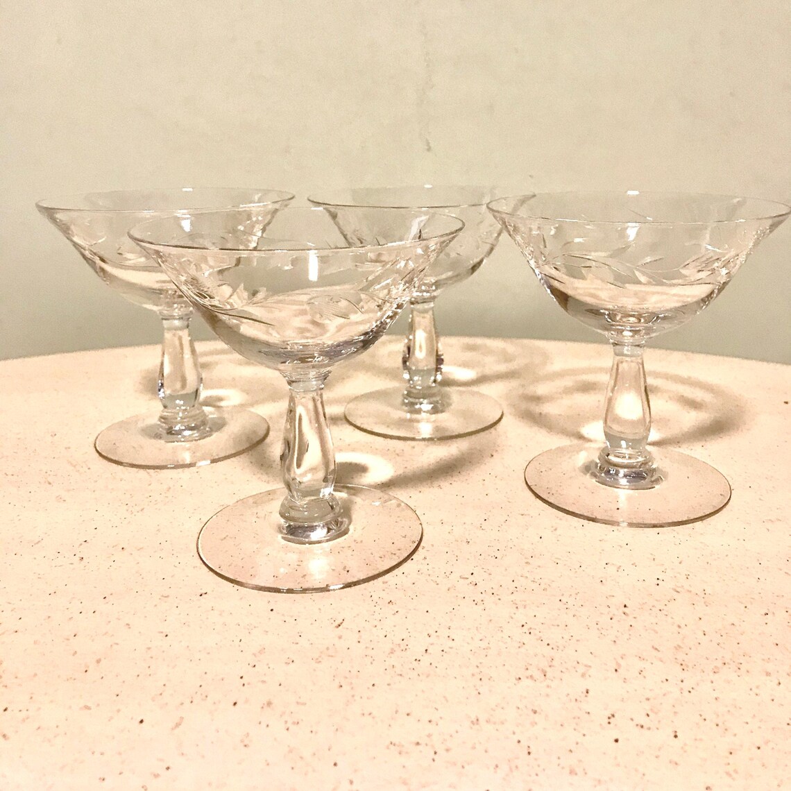 4 Stemmed Champagne Glasses Fine Cut Crystal Stemware Floral Vine ...
