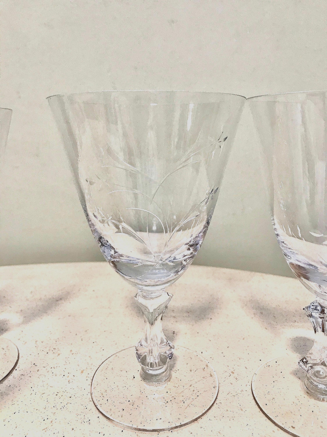 6 Ice Tea/water Glasses Cut Crystal Stemware MCM Entwined Floral ...