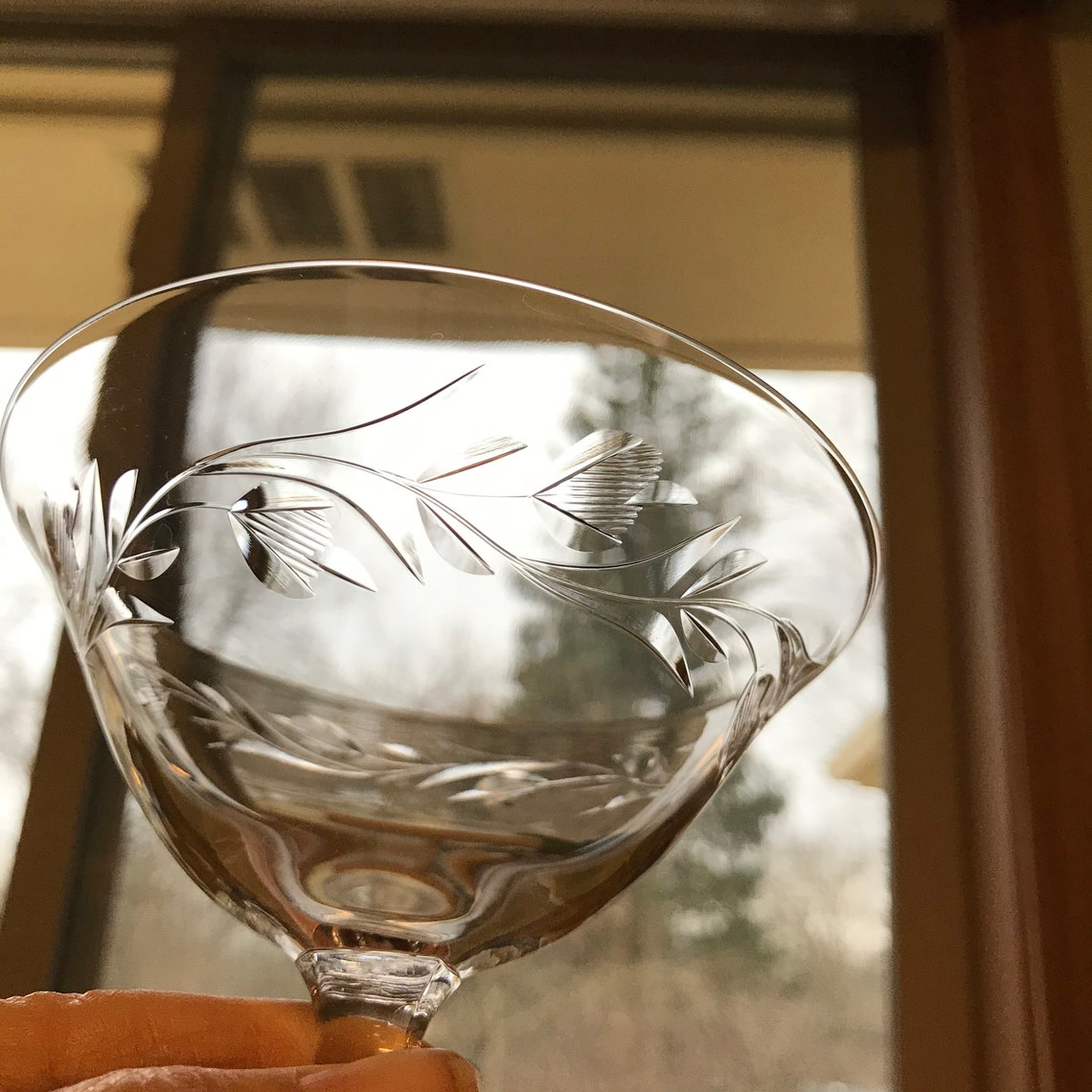 4 Stemmed Champagne Glasses Fine Cut Crystal Stemware Floral Vine ...