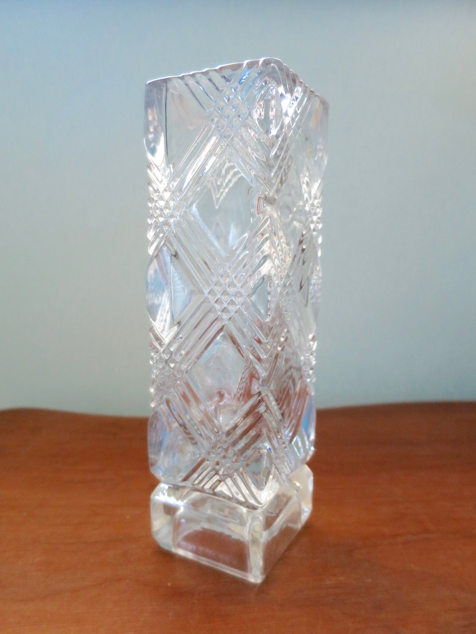 Fostoria Glass Vase for Avon Square Contemporary Cross Hatch Pattern ...
