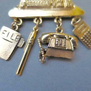 Computer Monitor W/ Keyboard Brooch 4 Gold Charms Calculator Rotary ...