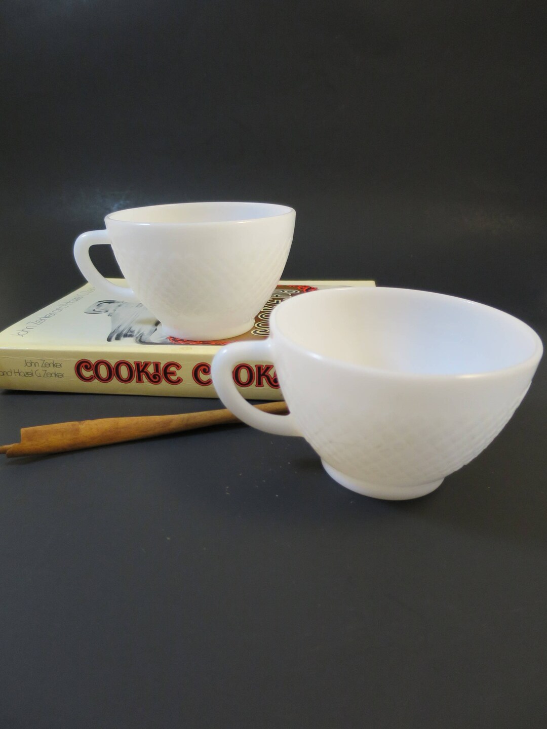 2 Milk Glass Cups Monax Diamond Pattern Federal Glass Co. 2 Matching ...