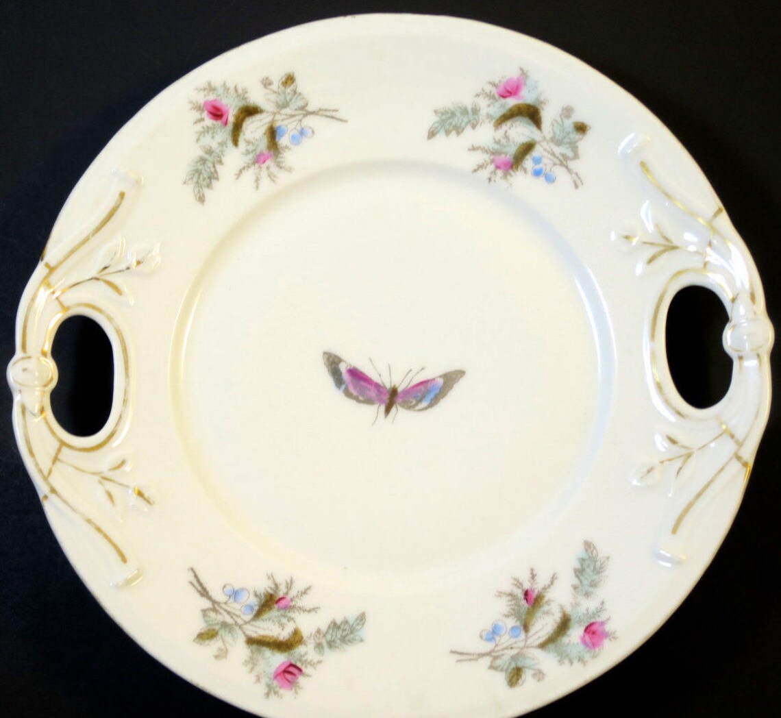 Victorian Butterfly Cake Plate Antique Bavaria Porcelain Handled ...