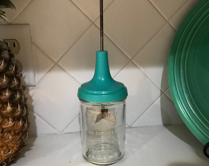 Nut Chopper 2 Cup Glass Bottom W/ Measurements Marked Turquoise Plastic ...