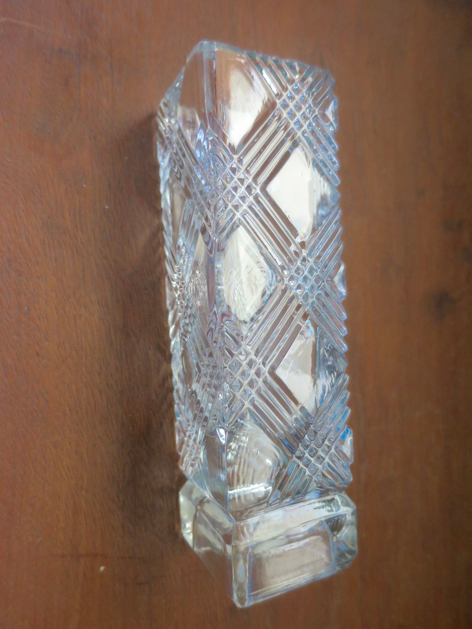 Fostoria Glass Vase for Avon Square Contemporary Cross Hatch Pattern ...