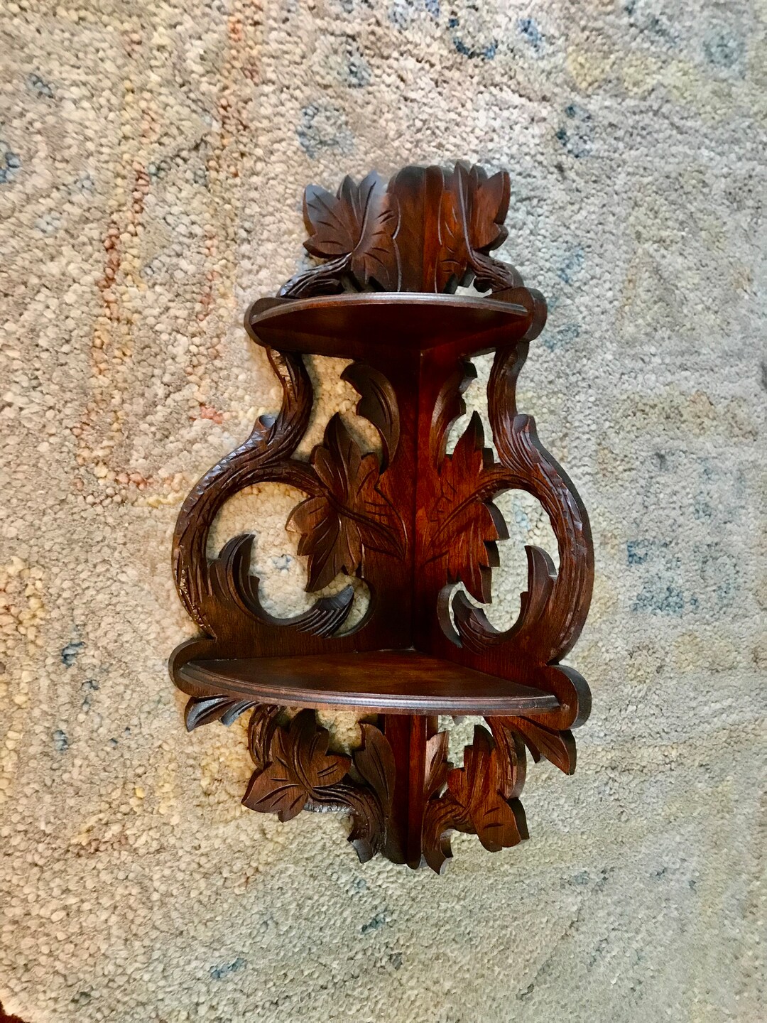 Victorian Corner Curio Shelf Hand Carved Grape Vines W/ Leaves Solid ...