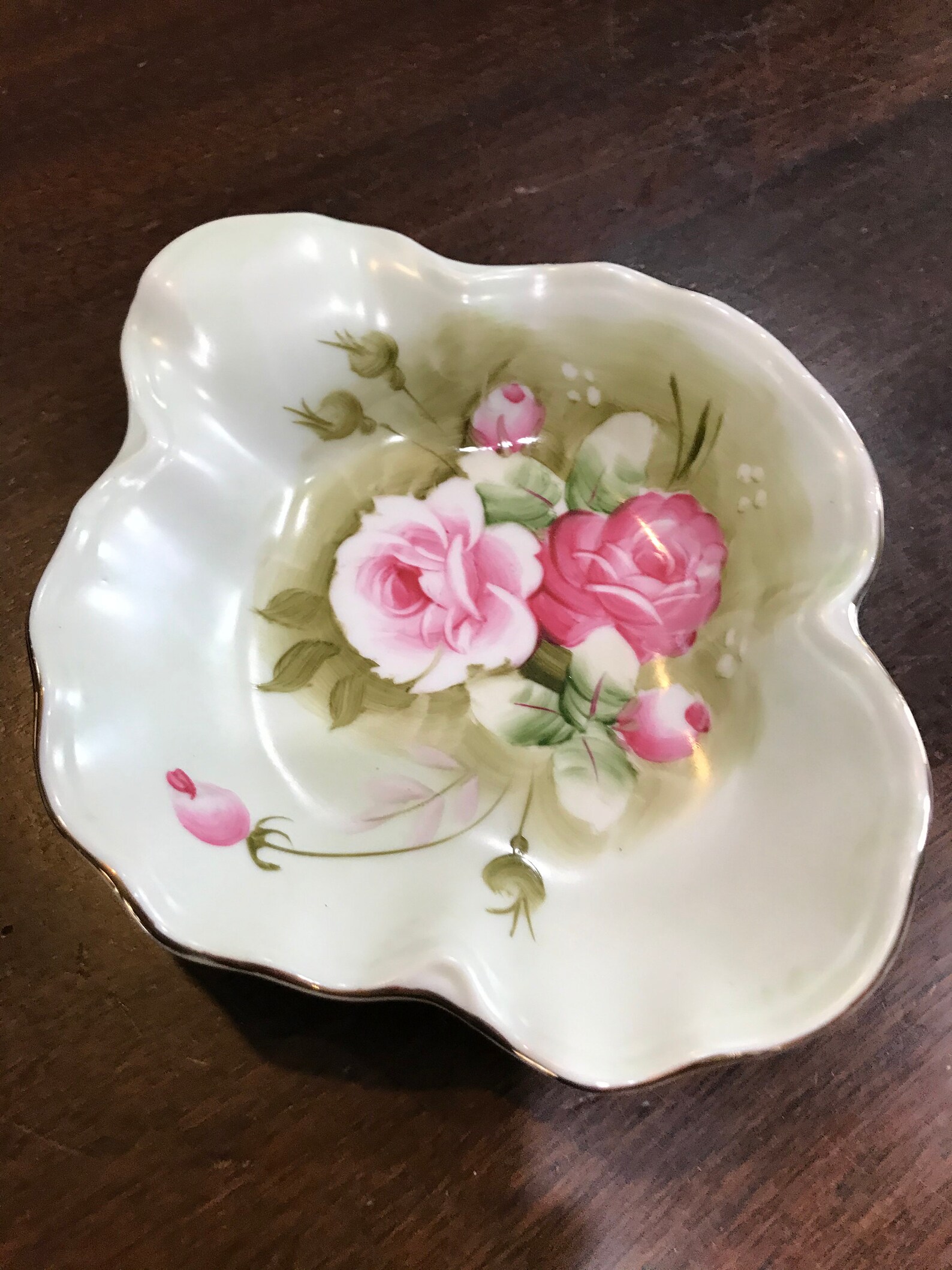 Lefton China Roses Dish Hand Painted Roses on Pale Green Home Decor ...