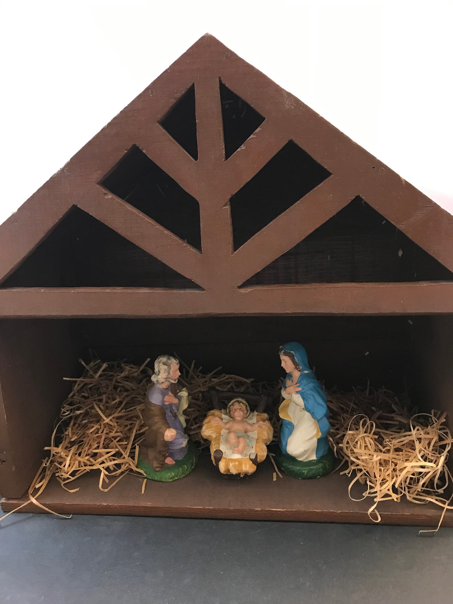 Primitive Wood Creche Nativity Set Mary Joseph Baby Jesus | Etsy