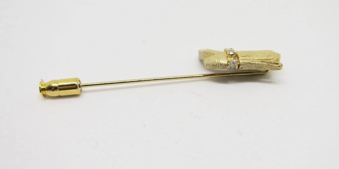 Cowboy Boot Stick Pin Brooch Gold Diamond Engraved Details Rhinestone ...