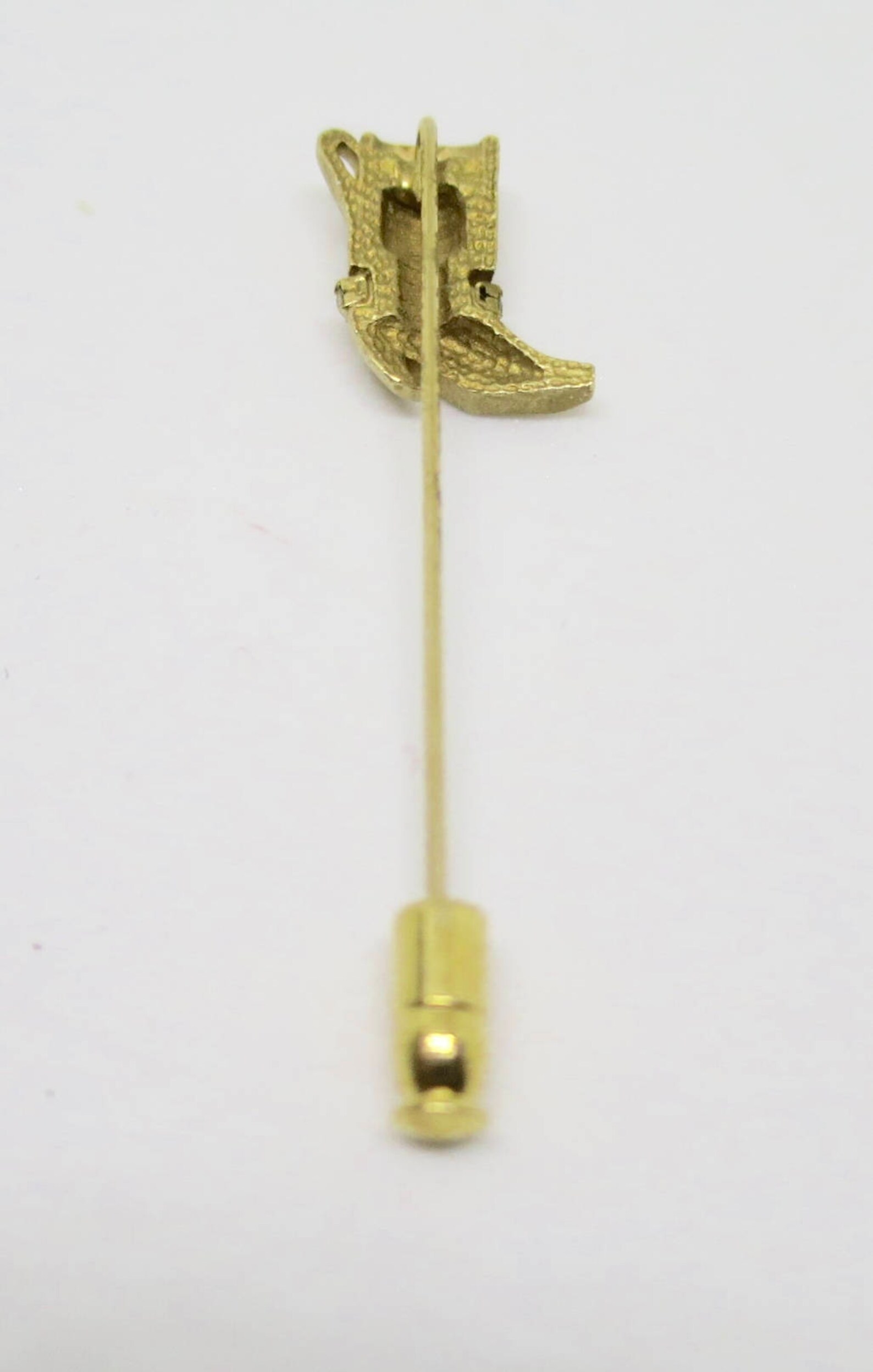 Cowboy Boot Stick Pin Brooch Gold Diamond Engraved Details Rhinestone ...