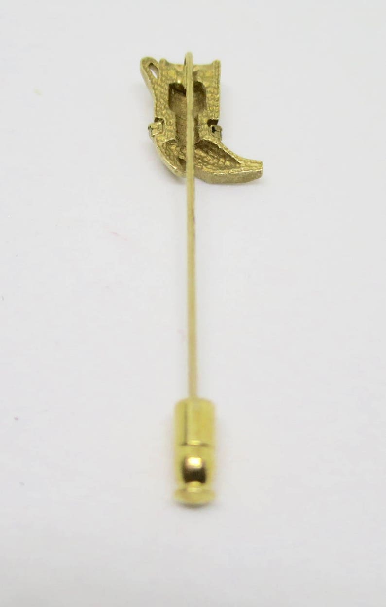 Cowboy Boot Stick Pin Brooch Gold Diamond Engraved Details Rhinestone ...