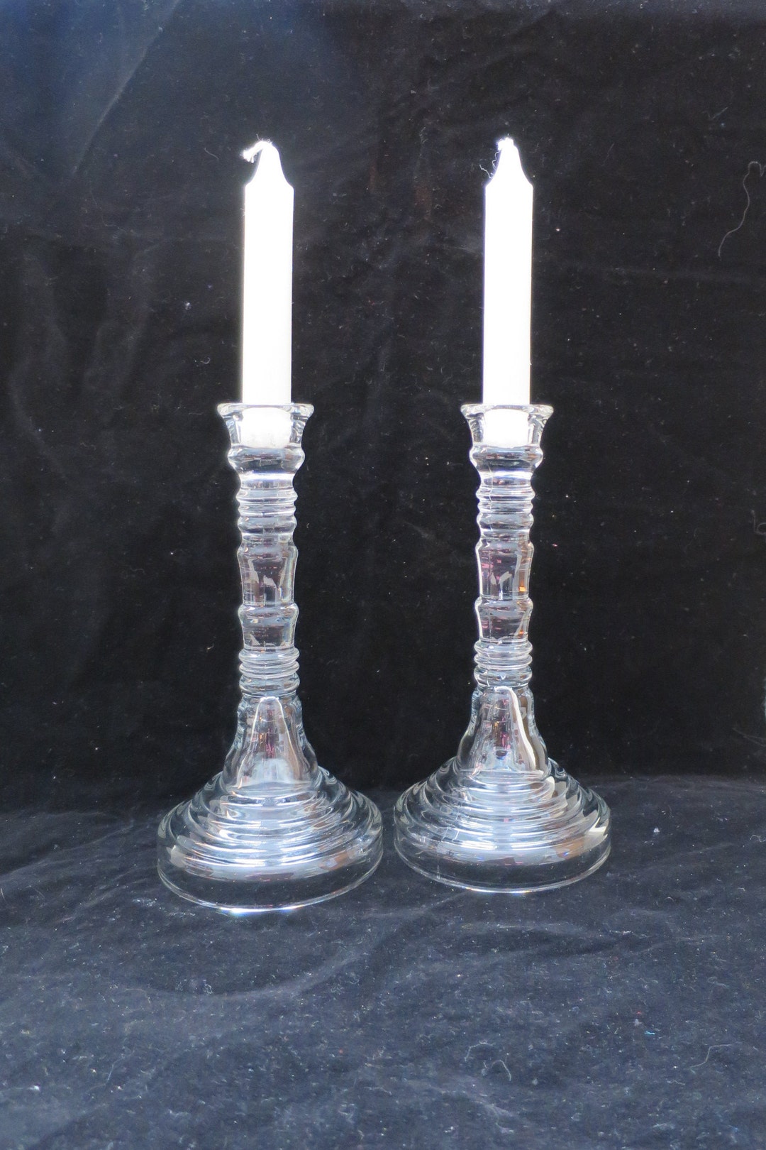 Colonial Glass Candlesticks Clear Molded Candleholders Vintage 1960's ...