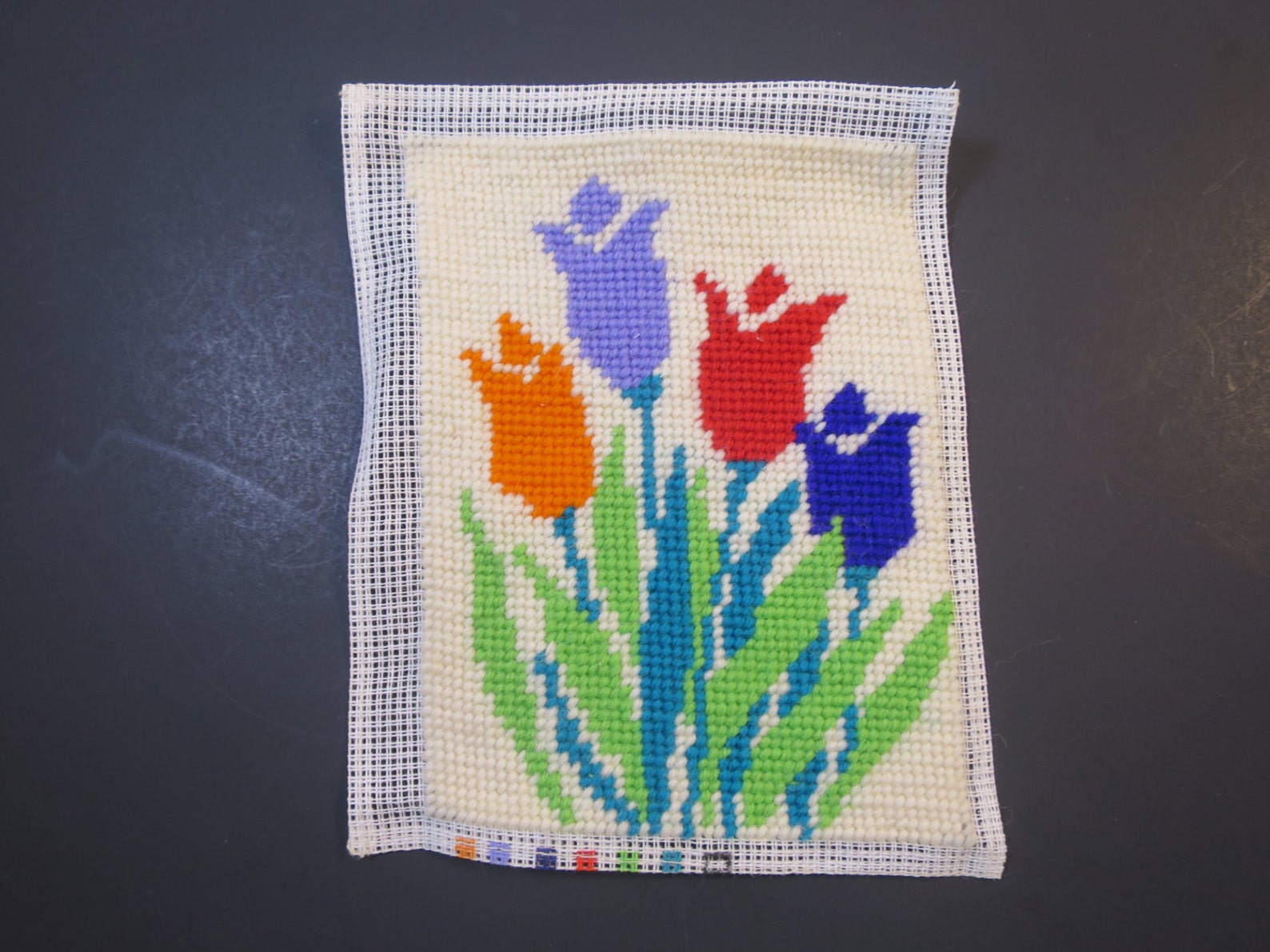 Tulips Needlepoint Completed 5 x 7 inches Red Blue Green | Etsy