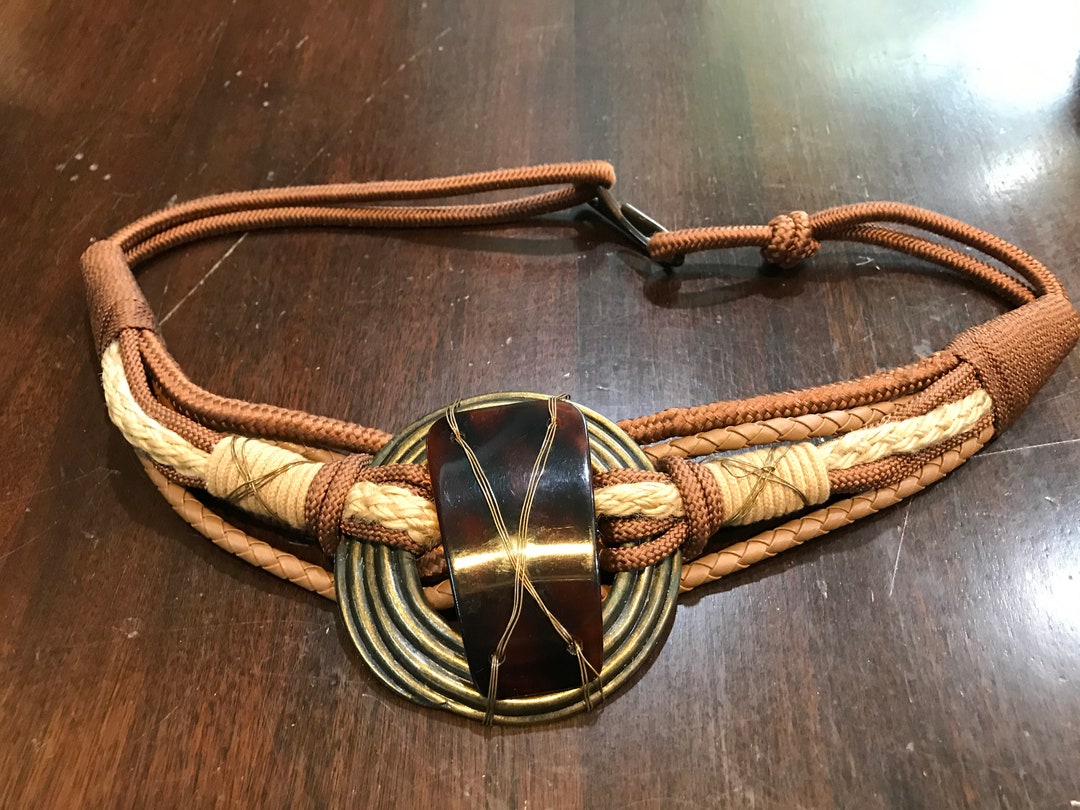 Camel Rope Braid Belt Stretchy SM 29-36 Inch Adj. Belt Antique Brass ...